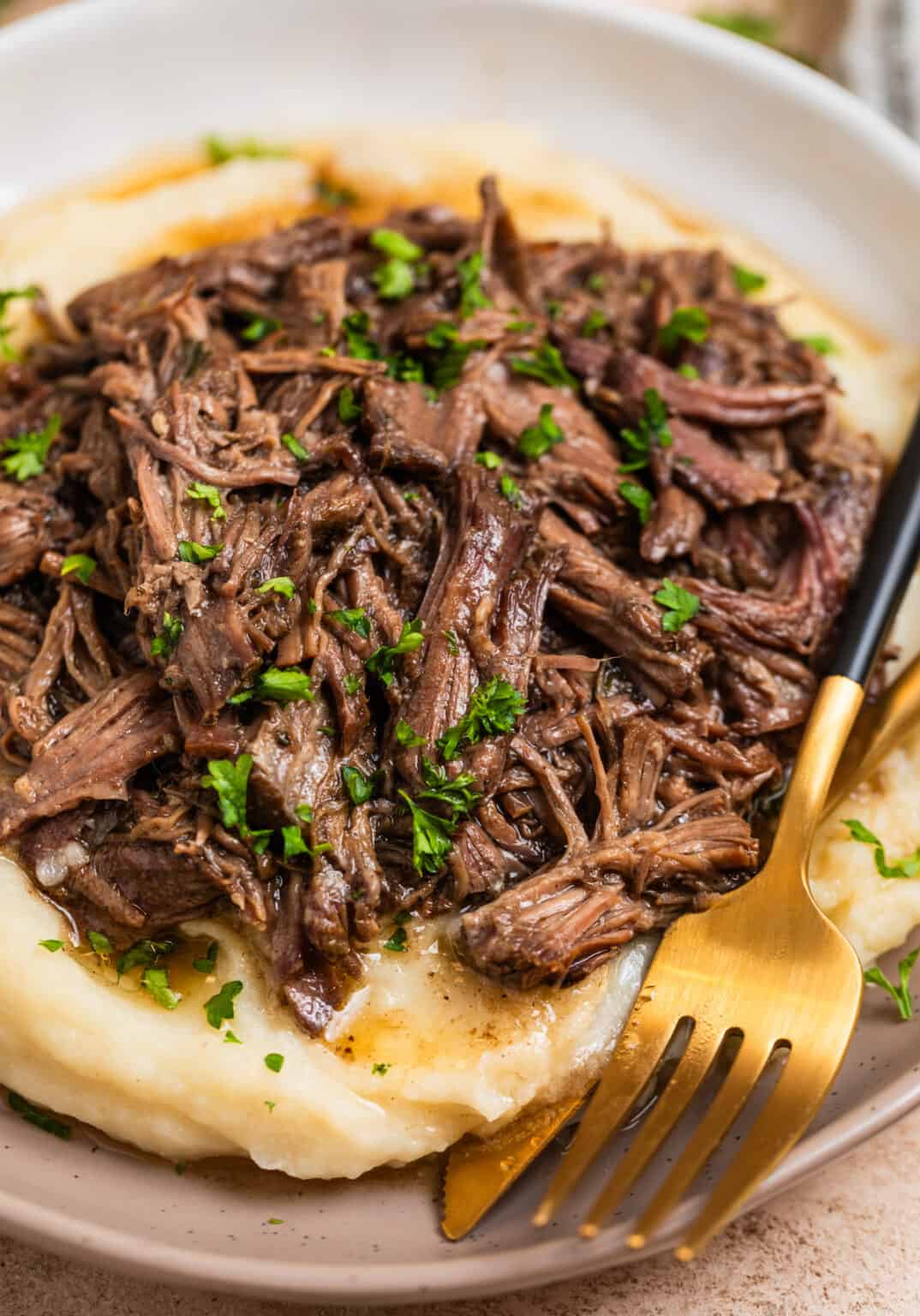 5 Minute Prep Slow Cooker Shredded Beef Recipe | Lemons & Zest