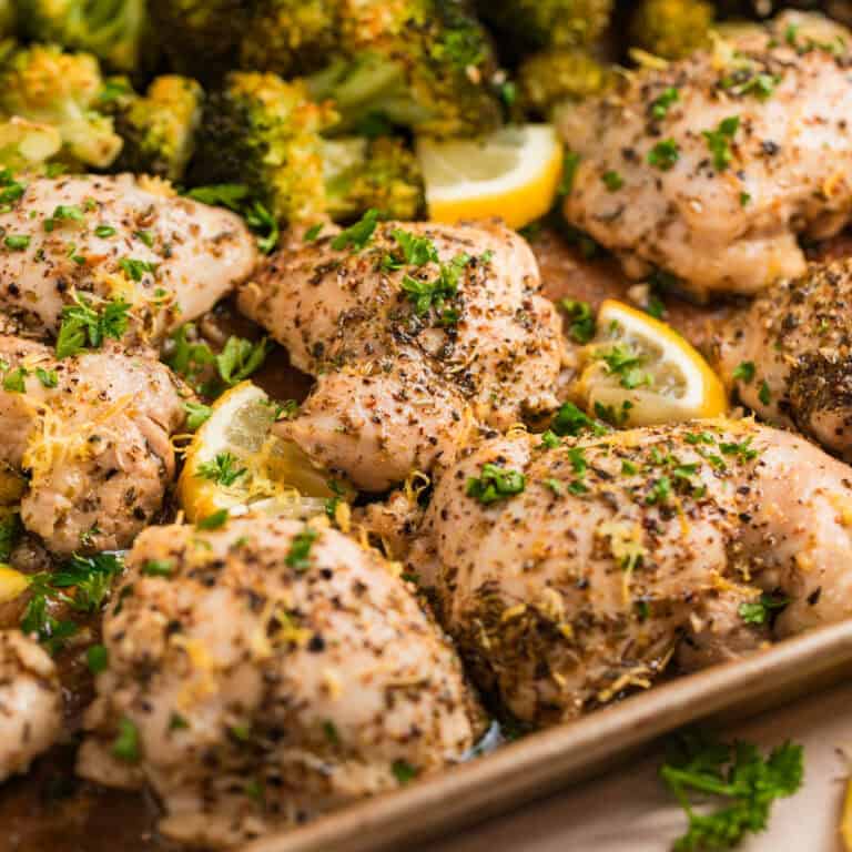 Sheet Pan Lemon Chicken and Broccoli with Parmesan Potatoes | Lemons & Zest
