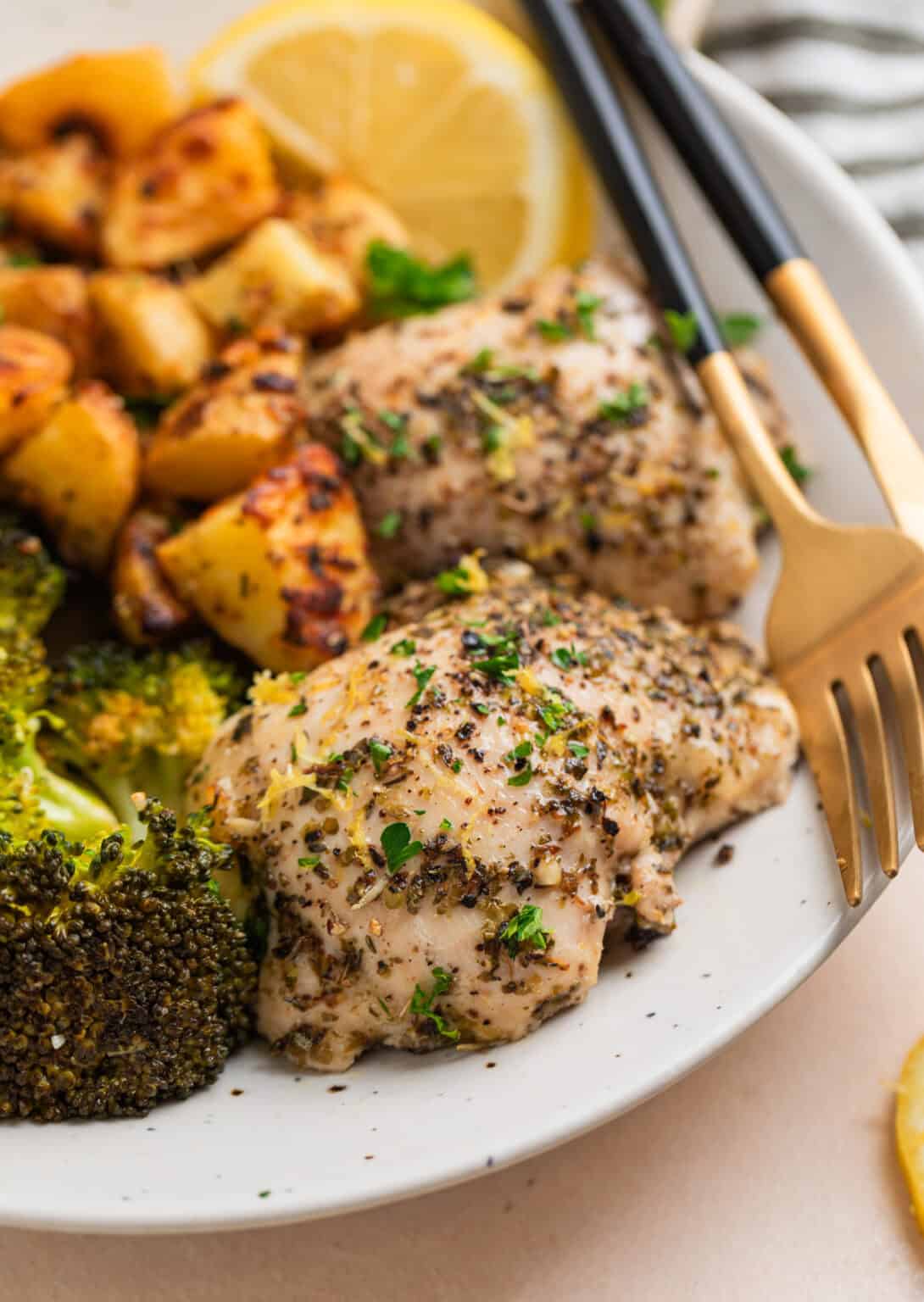 Sheet Pan Lemon Chicken and Broccoli with Parmesan Potatoes | Lemons & Zest