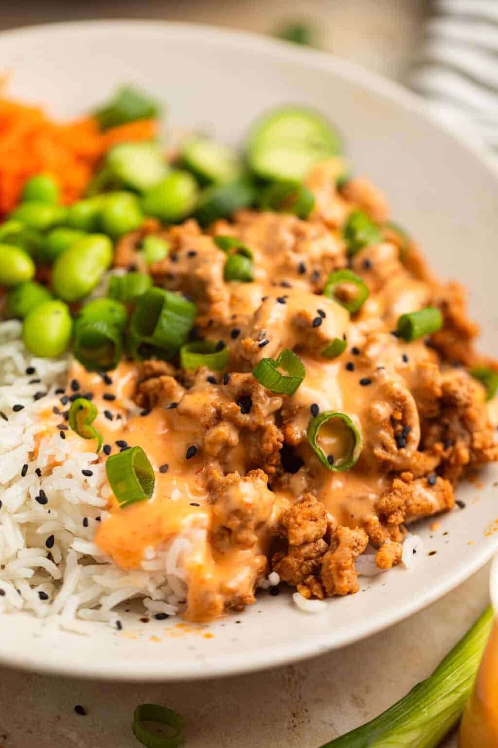 20 Minute Ground Turkey Bang Bang Rice Bowls | Lemons & Zest